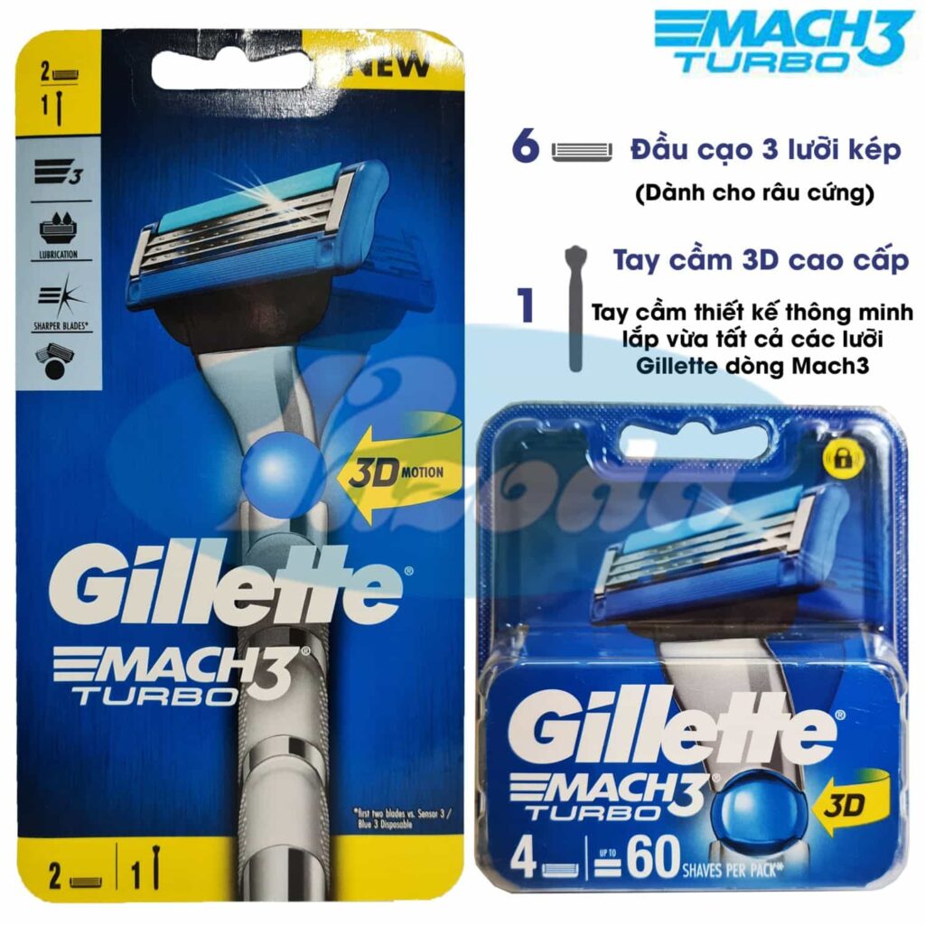 Dao cạo râu 3 lưỡi Gillette Mach3/ Sensitive/ Turbo