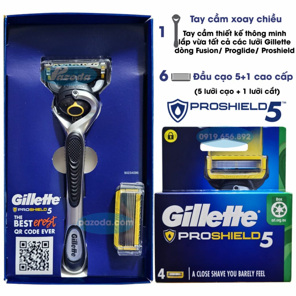 Combo dao cạo râu Gillette Proshield5 (1 tay cầm và 6 đầu cạo)