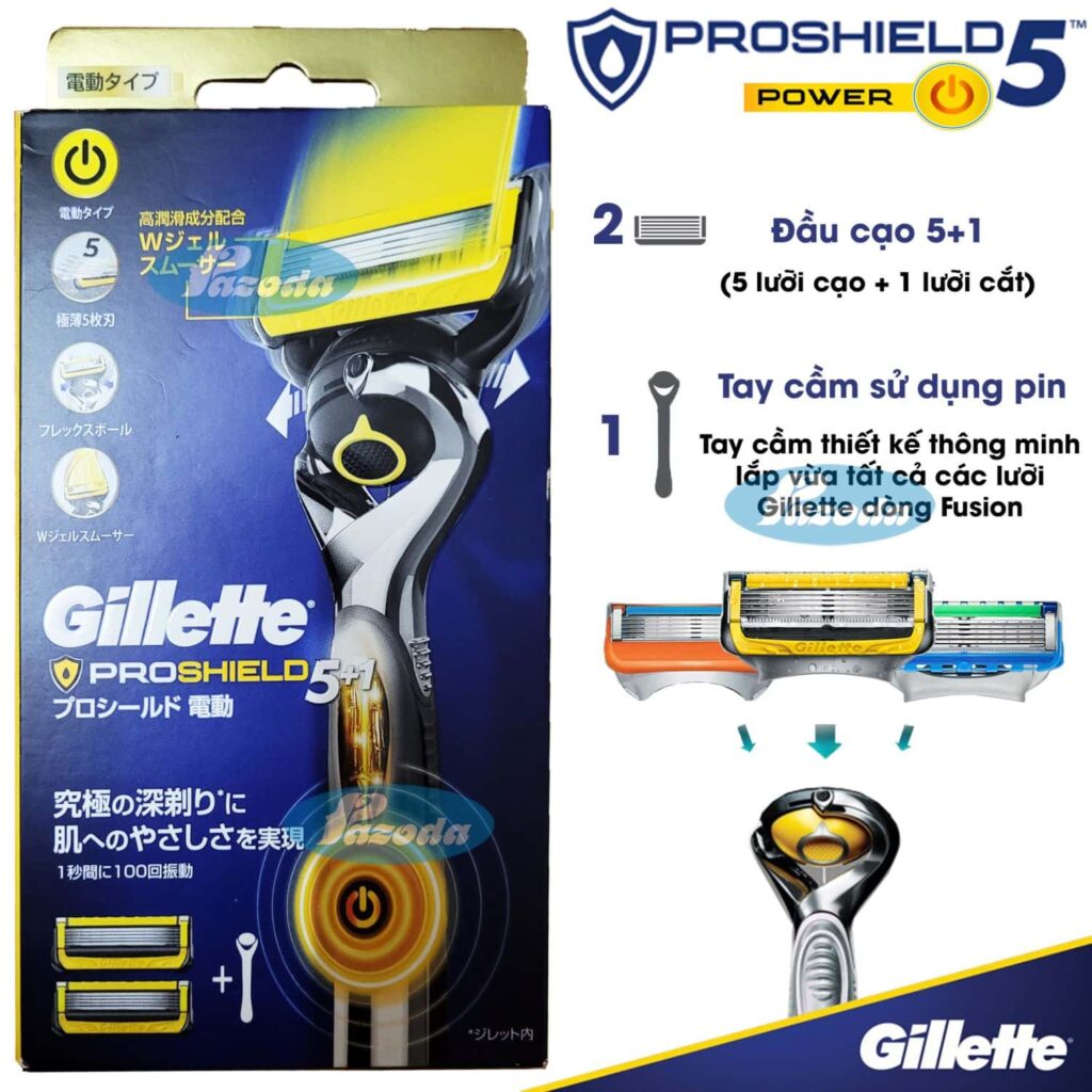 Dao cạo râu 5 lưỡi Gillette Proshield5 Power (1 tay cầm và 2 đầu cạo)
