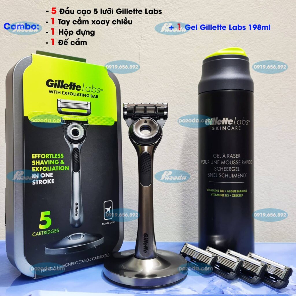 Bộ dao cạo râu 5 lưỡi Gillette Labs Ghi + Gel Gillette Labs 198ml