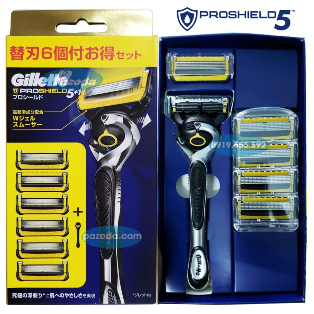 Hộp dao cạo râu 5 lưỡi Gillette Proshield5 (1 tay cầm và 6 đầu cạo)